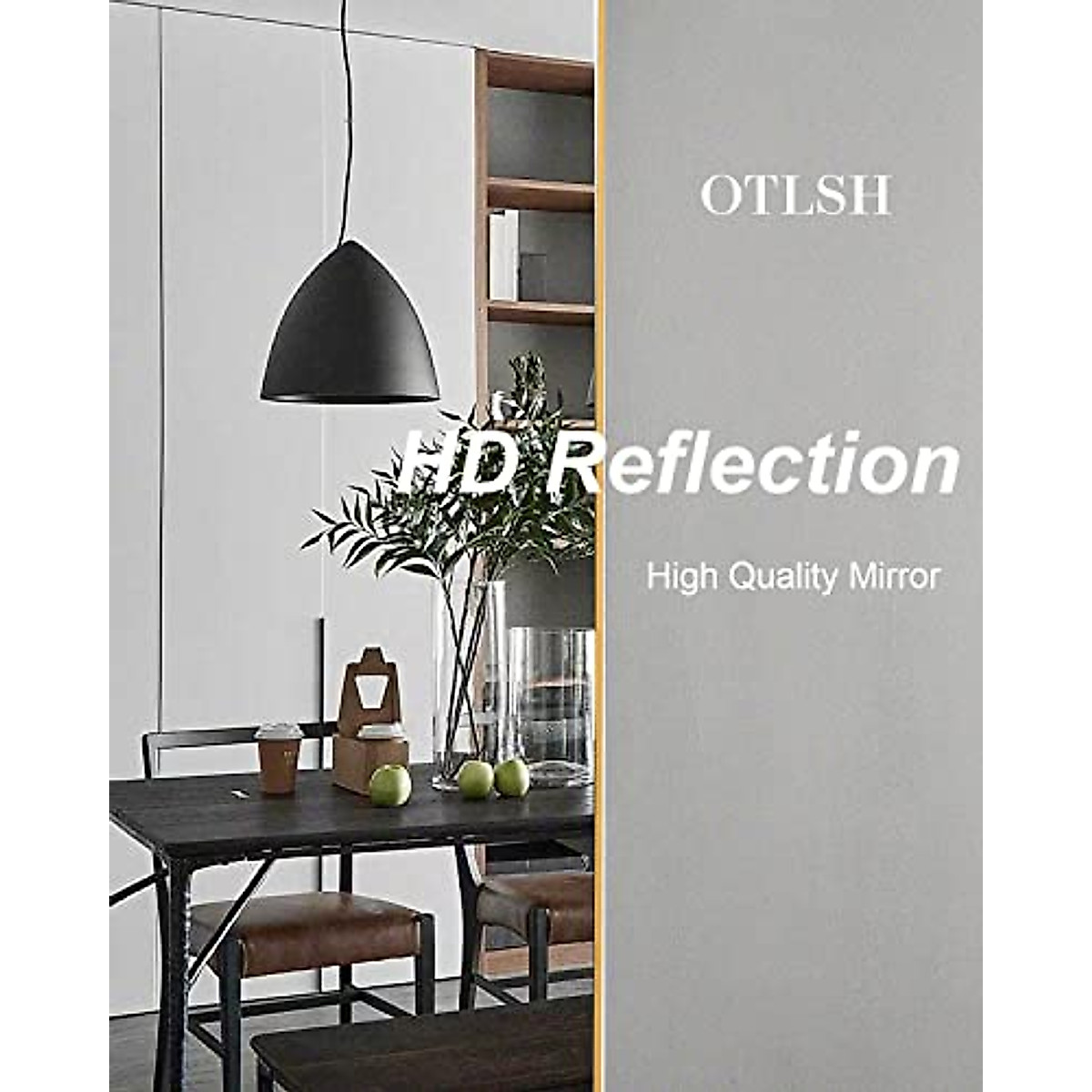 Otlsh Floor Mirror, Arched Full Length Mirror with Stand, Standing Mirror, Full Body Mirror, 64.2"×21.3" Large Mirror, Wall Mirror, Freestanding, Wall Mounted, 1.1" Thickness Aluminum Frame - Gold