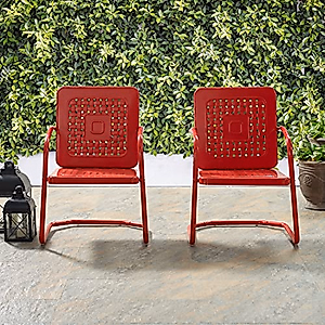 Crosley Furniture Bates 2-Piece Outdoor Chair Set, Retro Metal Patio Chairs for Dining, Porch, Deck, Balcony, Bright Red Gloss