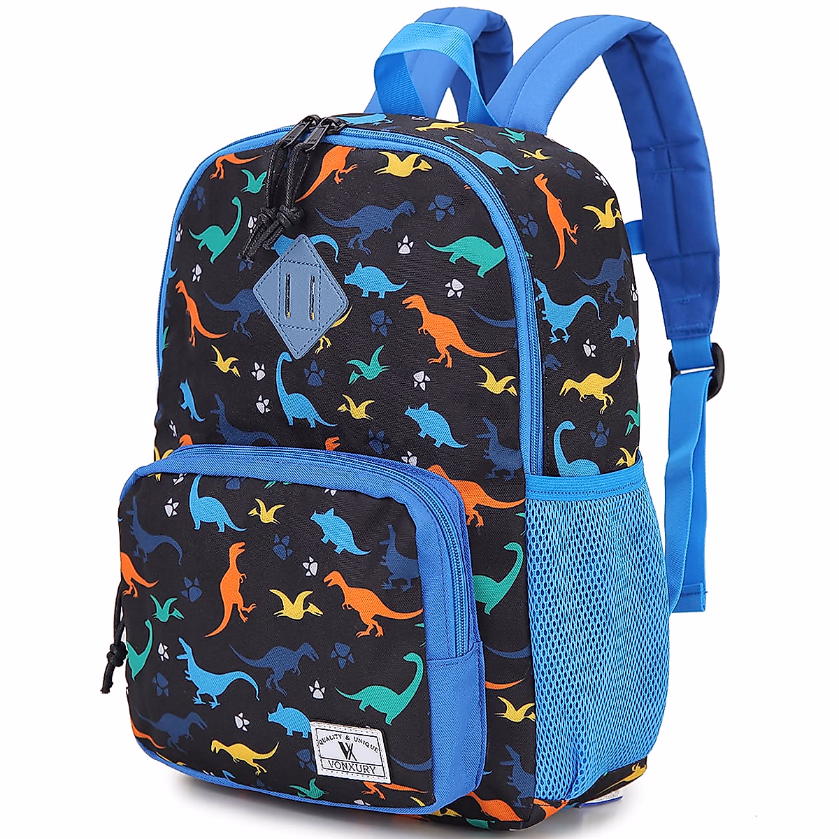 VX VONXURY Kids Backpack,Cute Preschool Toddler Schoolbag for Boys with Chest Strap Small（Black Dinosaur