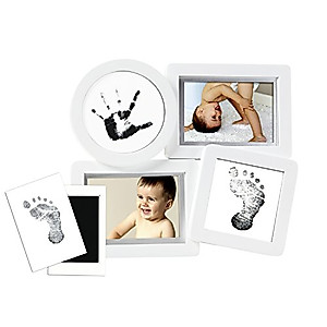 Pearhead Baby Collage Keepsake Babyprint Frame, Gender-Neutral Baby Nursery Decor for New and Expecting Moms, Includes Clean-Touch Ink Pad, White