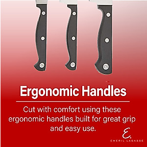 Emeril 3-Piece Specialty Cutlery Kitchen Knife Set (6.5" Nakiri, 5.5" Prep, & 4.75" Spreader Knives) (Black)