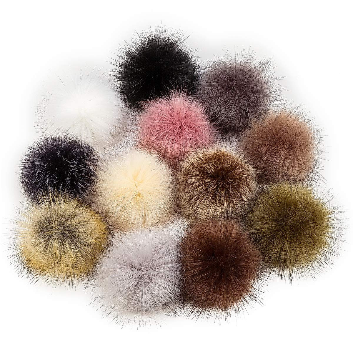 24 Pieces Faux Fur Pom Pom Balls Fur Fluffy Pompom Ball with Elastic Loop for Hats Shoes Scarves Gloves Scarves Bag Key Chain Charms Accessories (12 Pairs) (Mixed Color)