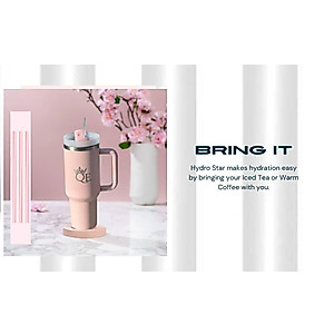 Queen Evelyn (QE) Travel Mug Quencher H2.0 FlowState Stainless Steel Vacuum Insulated Tumbler with Lid, Straw and Handle for Water, Iced Tea or Hot Coffee -Roze Quartz 40 Oz