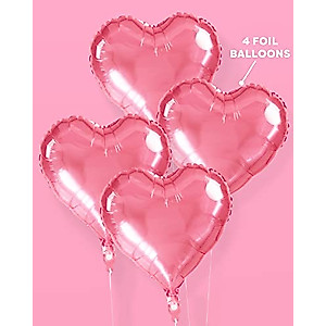 xo, Fetti Pink Heart Foil Balloon Set - 4 pc | Birthday Decorations, Bachelorette Backdrop, Valentine's Day Baby Shower, Vday, Wedding Photo Booth