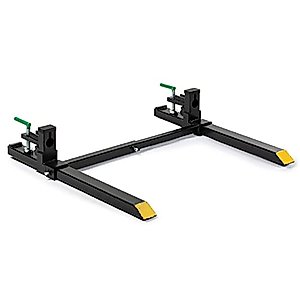 Titan Attachments Light-Duty 43" Clamp-On Pallet Forks with Adjustable Stabilizer Bar, 30" x 3" Fork Length, Rated 1,500 LB, Easy to Install on Loader or Skid Steer Bucket