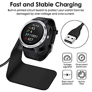 EZCO Charger Dock Compatible with Garmin Vivoactive 4 4S/ 3/3 Music/Venu Sq/Venu/Venu 2/2S, Premium Aluminm Charging Cable Stand Base Station USB Date Syn for Fenix 7 7S 7X 6 5 Smartwatch, Black