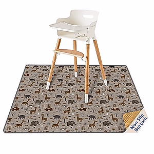 Baby Splat Mat for Under High Chair, 51 x 51 Inch Splash Mat, Waterproof and Washable Spill Mat, Anti-Slip Floor Protector, Elephant&Giraffe