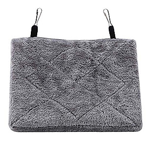 Peony Parrot Hammock Bird Nest Warm Soft Plush Hammock Hanging Cage Tent for Birds Parrot Winter Warm Bed Pet Toy Pouch Cotton Bed (M- Gray)