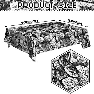 Patelai 4 Pieces Halloween Stone Wall Tablecloths Disposable Plastic Table Covers 108 x 54 Inch Medieval Party Decorations Brick Pattern Table Cloth Stone Table Decor for Knight Theme Party Supplies