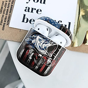 Fishing American Flag USA Bass Fish for AirPods Case Cover for Airpods 1&2, Wireless/Wired Charging Protective AirPods Case with Keychain White