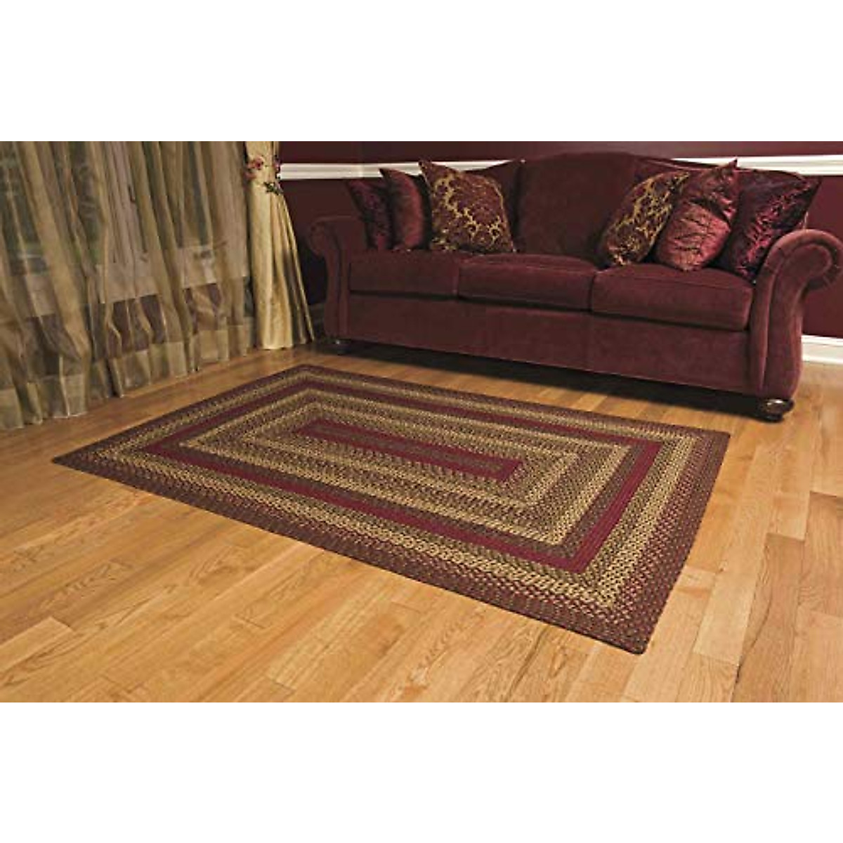 IHF Home Decor Cinnamon Braided Rug 20"x30" Rectangle Accent Floor Carpet Natural Jute Material Doormat | Wine, Natural and Brown Enhance with Woven Collection (20"x30" Rectangle, Cinnamon)