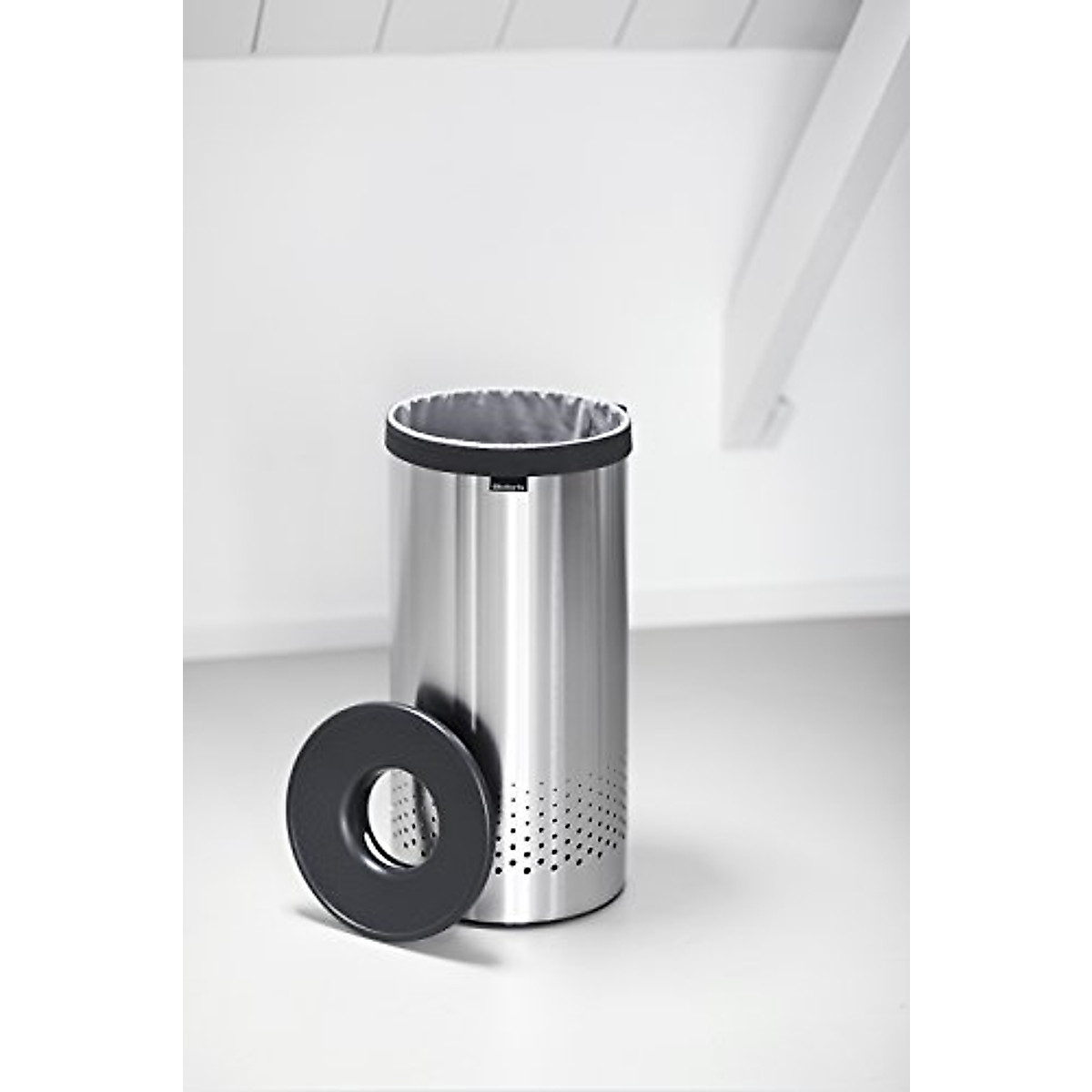 Brabantia Laundry Bin with Black Plastic Lid, 35 L - Matt Steel