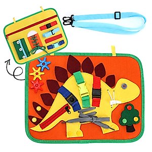 Busy Board - Montessori Toys Sensory Activity Board for Toddlers 3 4 Year Old Boys & Girls, Preschool Educational Travel Toy for Learn Basic Dress Skills and Fine Motor Skill