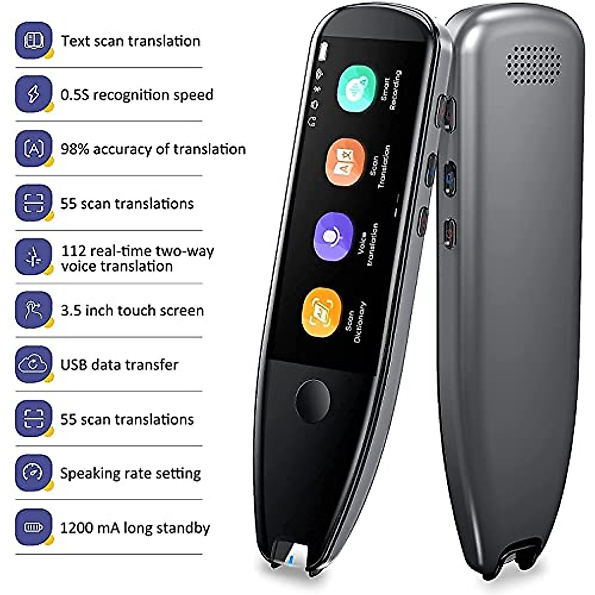 Pen Translation Device, scanning Translation Reading Pen - multilingual Dictionary Pen with Bluetooth/Wi-Fi/AI Voice Assistant| Scan Text and translate | Speak and translate - Wireless and Offline