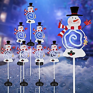 Yescom 8 Packs Solar Snowman Stake Lights Christmas Decor Solar Pathway Lights Waterproof Solar Stakes Lights for Outdoor Patio Garden