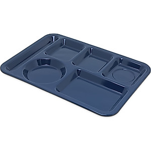 Carlisle FoodService Products Left-Hand Heavyweight 6-Compartment Melamine Tray 10" x 14" - Dark Blue