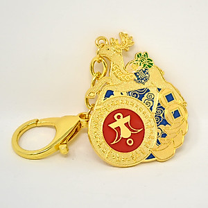 FengShui 100 Blessings Energetic Deer Wealth Amulet Keychain W4950