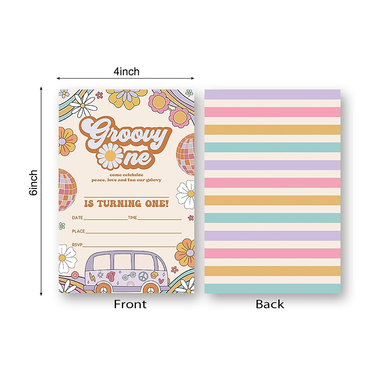 LoaHak Groovy One Birthday Party Invitations Card, Groovy One Party, Groovy One Birthday Invitation. (090)