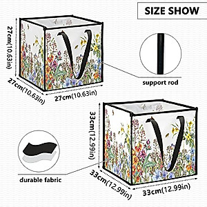 Kigai Flowers and Animals Cube Storage Bins, 13x13x13inch Collapsible Fabric Storage Cubes Organizer with Handles Decorative Storage Baskets for Home, Shelf, Closet