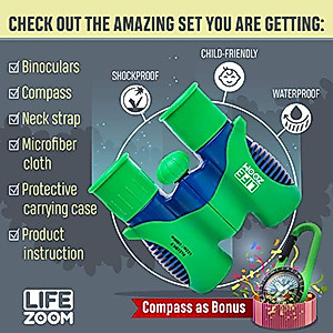 Kids Binoculars and Compass - 8x21 Compact Binoculars for Kids - High Resolution Real Optics - Bird Watching- Small Binoculars for Kids 5-12, Boys, Girls - Outdoor Play - Hunting - Camping