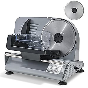 Ecomerr Electric Meat Slicer for Home Use - Automatic Deli Slicer Machine for Cheese, Bread, Vegetables - Round Stainless-Steel Blade, Adjustable Cutting Thickness - Kitchen Food Preparation Equipment