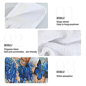 Butterflies Hanging Kitchen Towels Blue Flowers Floral Hand Towel 2PCS Dish Cloth Tie Towel Absorbent Oven Stove Washcloth with Loop for Bathroom Home Decorative