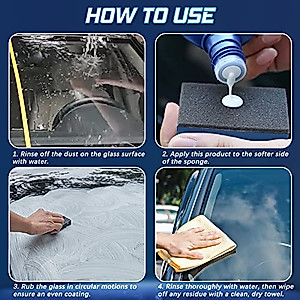 Car Glass Oil Film Cleaner, Car Glass Cleaner with Sponge, Glass Cleaner for Auto and Home Eliminates Water Spots, Bird Droppings, Coatings, and More to Polish and Restore Glass to Clear (180g)