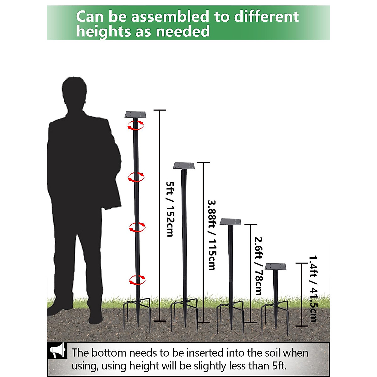 Upgraded Thicken Bird Feeder Pole for Outdoors - Easy to Assemble Heavy-Duty Bird House Stand for Blue Bird, 60in 5 Prongs Base Adjustable Stand Pole Mount Kit