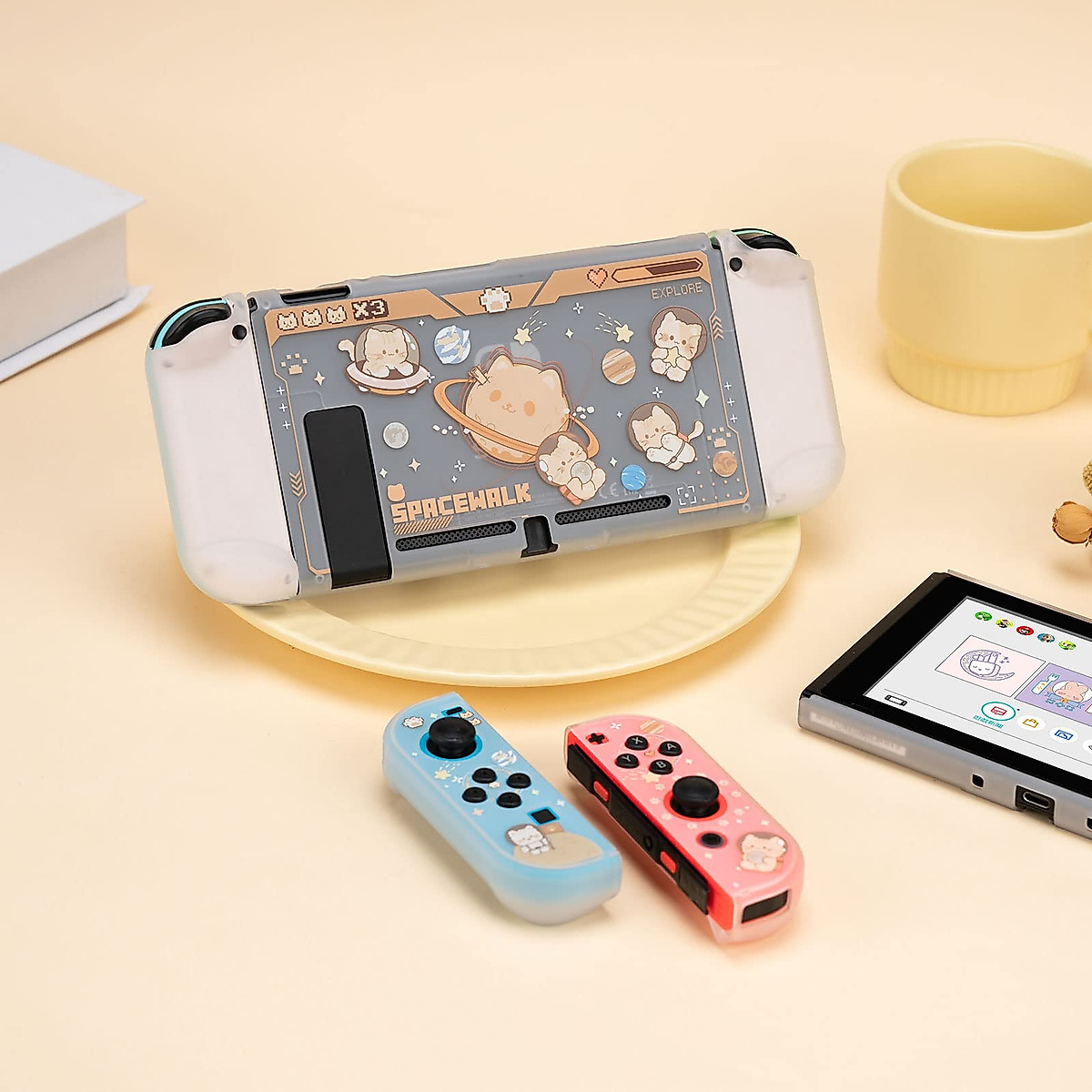 GeekShare Protective Case for Switch Slim Cover Case Compatible with Nintendo Switch and Joy-Con - Shock-Absorption and Anti-Scratch - Space Cat (for Switch 2017)