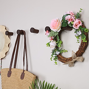 HYBDAMAI Natural Wooden Wall Mounted Hooks (2 Ways,Brown,6 Packs), Single Coat Hat Rack Wall Mount,for Hanging Coat Towel Cap Bag Purses Jacket Backpack