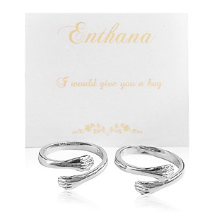 Enthana 2 PCS Couple Hugging Rings, Adjustable 925 Sterling Silver Hug Rings for Couple Women Men Jewelry (silver)