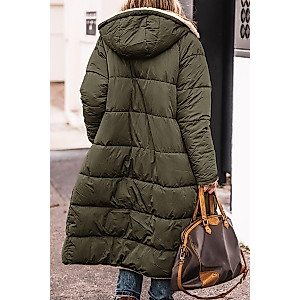 PRETTYGARDEN Women's Warm Winter Coats 2025 Fluffy Fleece Hooded Long Down Jackets Outerwear (Army Green,Large)