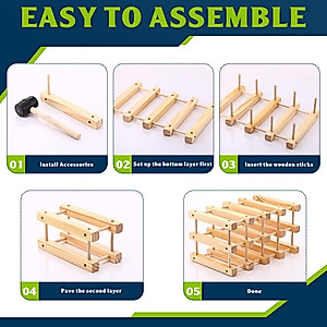 Kigley 4 Pcs 48 Bottles Wine Racks Wood Stackable Modular Wine Holder Freestanding Modular Wine Bottle Storage Display Shelf Wood Wine Bottle Holder for Kitchen Bar Pantry Cellar, Wood