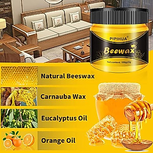 PIPIHUA Beeswax Polish and Conditioner for Wood Furniture - Waterproof & Repair Wax, Multipurpose Wood Cleaner and Furniture Polish (2 x 100g with 4 Sponges)