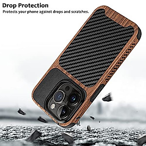 ZZDZZ Magnetic Case Compatible with iPhone 14 Pro Max Case [Compatible with MagSafe] Wood and Leather Carbon Fiber Design Hybrid Shockproof Phone Case (Black)