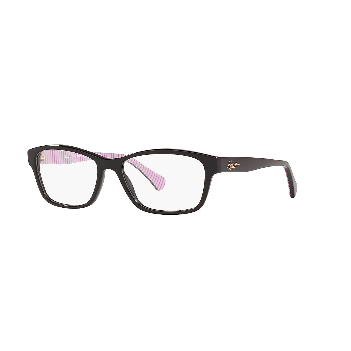 Ralph by Ralph Lauren Women's RA7108 Rectangular Prescription Eyewear Frames, Shiny Black Glitter/Demo Lens, 52 mm