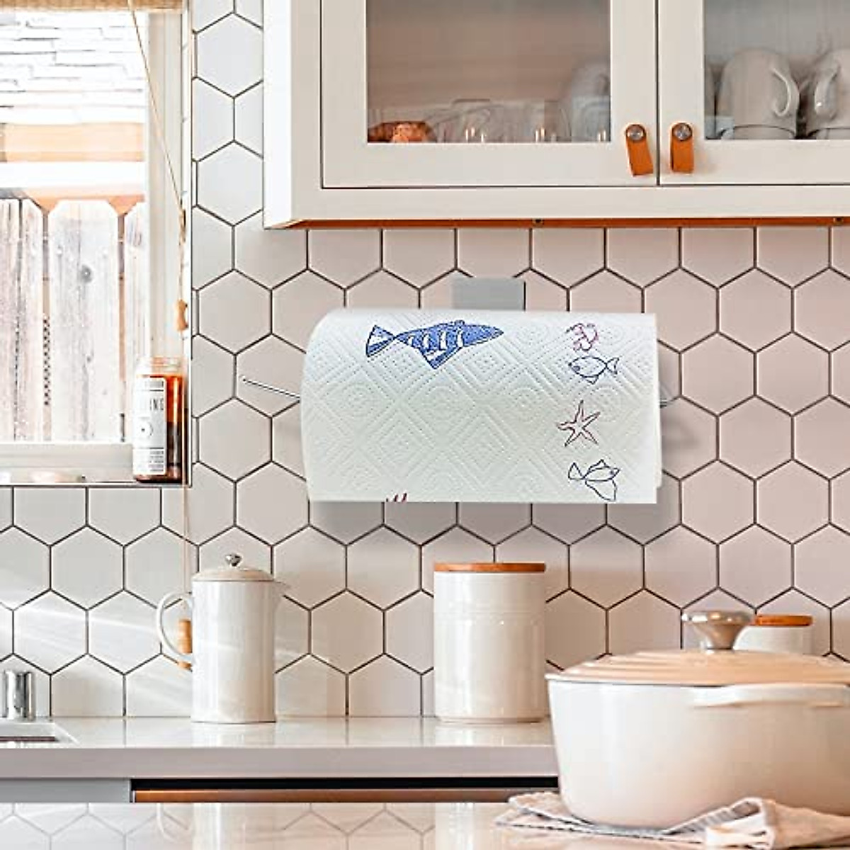 Diesisa Paper Towel Holder Under Cabinet, Adhesive Paper Towel Holder for Kitchen Paper Towel Rack & for Plastic Food Wrap, 11 inch Kitchen Roll Holder Under Cabinet - 3 Pack