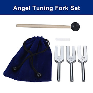 Angel Tuning Forks Set - 4096 Hz, 4160 Hz, 4225 Hz for Sound Healing, Musical Instrument, Therapy, with Silicone hammer and Soft Storage Bag