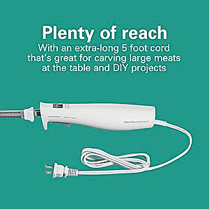 Hamilton Beach Electric Knife for Carving Meats, Poultry, Bread, Crafting Foam & More, with Reciprocating Serrated Stainless Steel Blades, Ergonomic Design, Storage Case & Fork Included, White