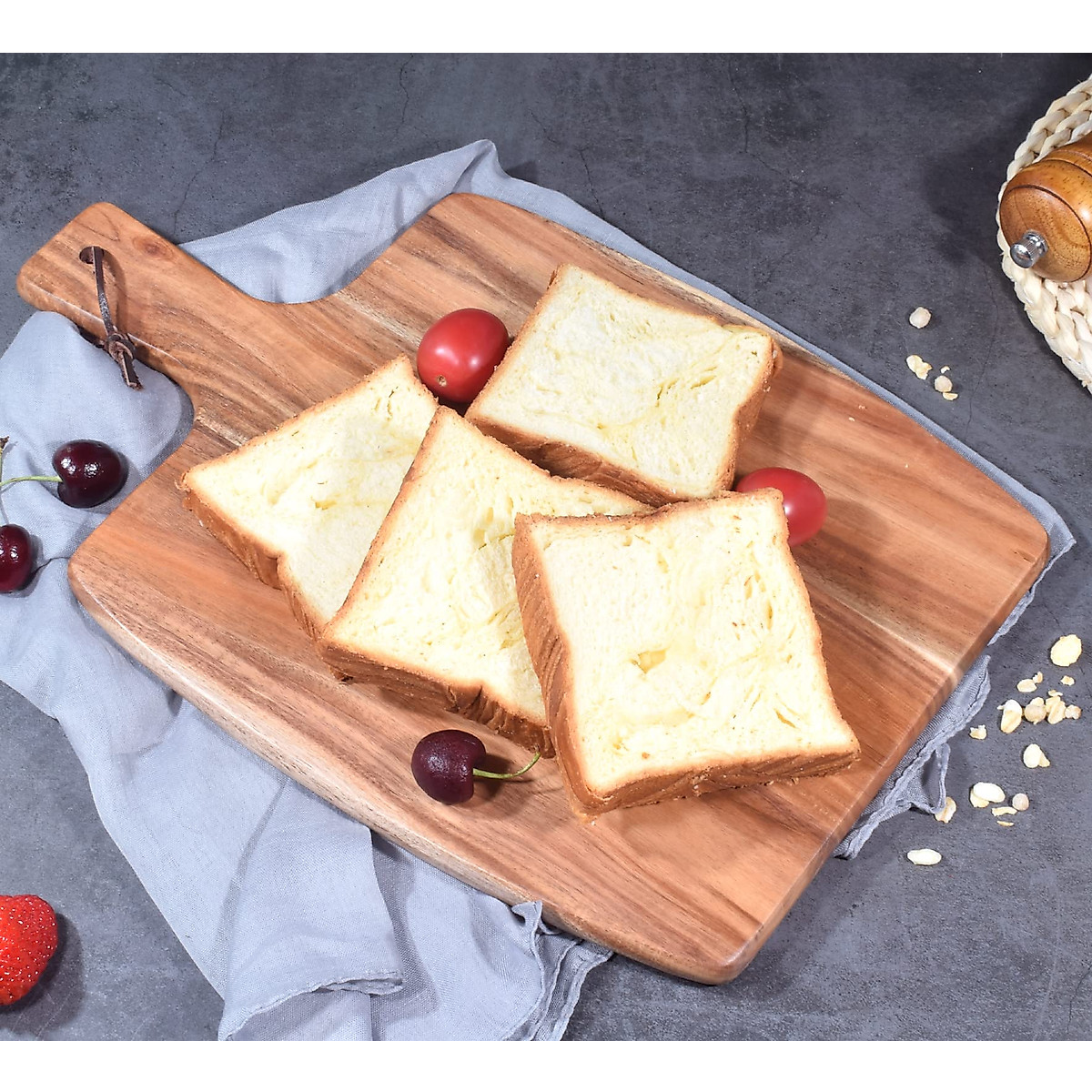 AMPSEVEN Large Acacia Wood Cutting Board with Handle - Wooden Chopping Board Charcuterie Board for Meat Vegetables Fruits Cheese Serving Kitchen Decor Countertop (15.7" x 10.6”)