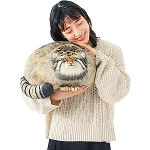 Chubby Steppe Cat Pillow,18'' Pallas Cat Plush Pillow, Cute Steppe Cat Stuffed Animals Soft Plushies, Kitten Plush Throw Pillow Doll Big Plush Toys Gift for Girls Boys Girlfriend