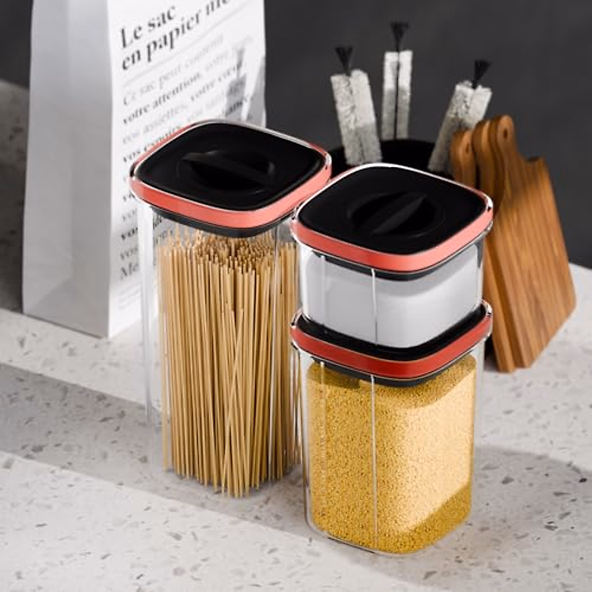 ShanSon 3Pcs Airtight Food Storage Containers BPA Free Plastic Food Containers with Lids for Kitchen Pantry Organization Canisters Cereal, Rice, Pasta, Flour and Sugar Containers,Black