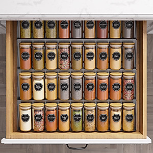 SpaceAid 24 Pcs Spice Jars with Bamboo Lids and Labels, Empty 4oz Glass Spice Bottles, Minimalist Farmhouse Spice Labels Stickers with Funnel, Seasoning Containers for Spice Rack, Cabinet and Drawer