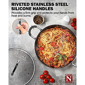 Cook N Home 6-Quart Nonstick Stockpot with Lid, Professional Granite Stock Pot Non Stick Soup Gumbo Pasta Cooking Pot with Silicone Handle, Heavy Gauge Aluminum Induction Cookware, Marble