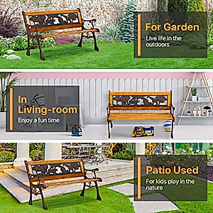 Dkelincs Garden Bench Outdoor for Kids, Metal and Wood Benches Clearance Durable Small Patio Porch Park Benches for Children, Bronze