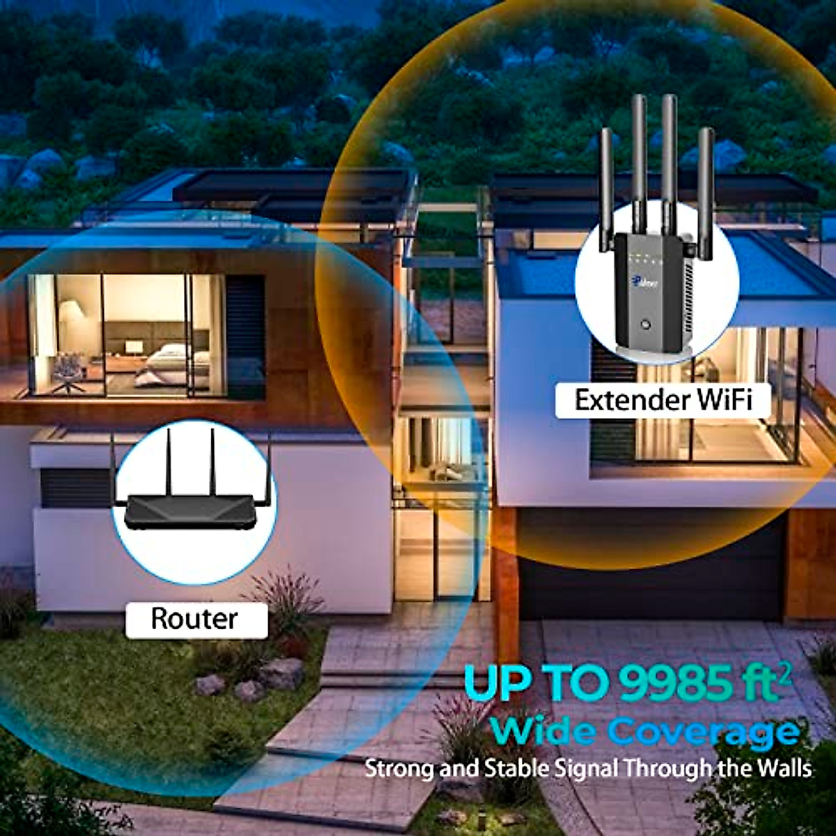 2023 WiFi Extender Signal Booster Long Range up to 9995sq.ft and 52+ Devices, Internet Booster for Home, Wireless Internet Repeater and Signal Amplifier, 5 Modes,1-Tap Setup, WAN/LAN Port
