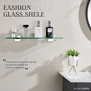 KOKOSIRI Wall Shelves Floating Bathroom Glass Shelf for Kitchen Storage, 16'' x 5.6'' Tempered Glass Wall Mounted Polished Stainless Steel B1106CH-L16