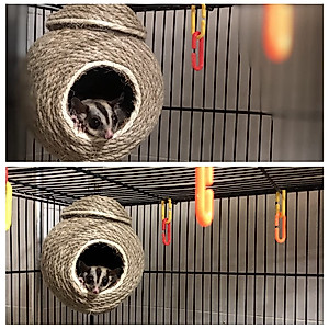 WCDJOMOP Sugar Glider House Natural Coconut Shell Hemp Rope Hut Hide Out Nest for Sugar Glider Hamster Squirrel Bird Parakeet,Cage Habitats Decor, Bird Cage Toy (Screw Fixed)