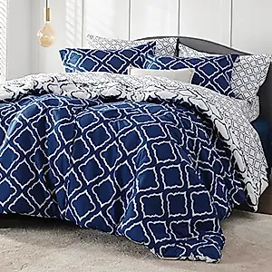Bedsure Bed in a Bag - Queen Size Comforter Sets 7 Pieces, Bed Set with 1 Comforter, 2 Pillow Shams, 2 Pillowcases, 1 Flat Sheet, 1 Fitted Sheet, Navy Blue