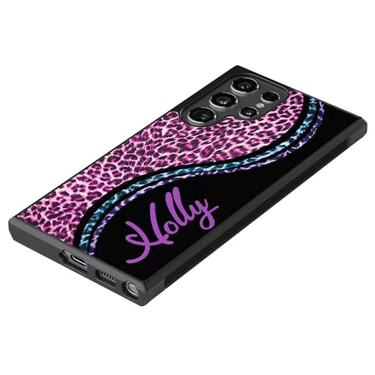 Leopard Skin Purple Personalized Black Rubber Phone Case Compatible With Samsung Galaxy S23 S23+ Ultra S22 S22+ S21 S21FE S21+ S20FE S20+ S20 Note 20 S10 S10+ S10e